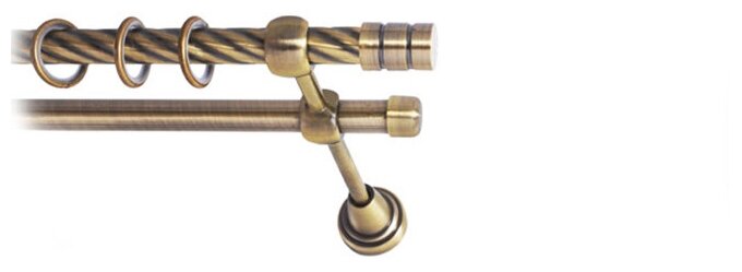 Карниз металлический Астория, 2-рядный, витой, D-16/16мм, цвет Антик, 2,4 м.