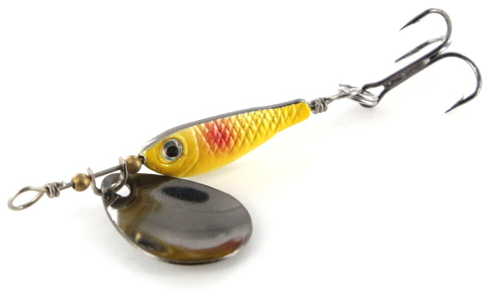 Блесна Hacker "Spinner Minnow", вращающаяся, для форели, желтая, тройной крючок