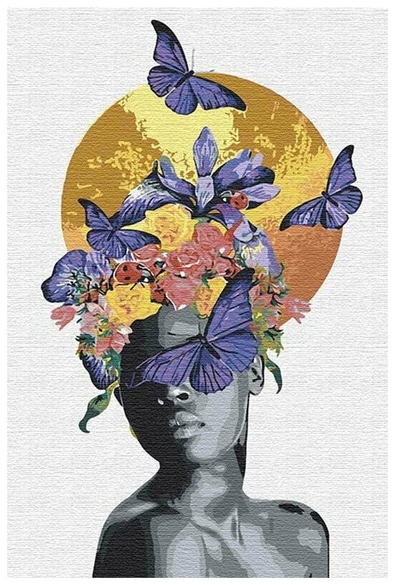 Африканка, луна и бабочки Раскраска картина по номерам на холсте с металлической краской