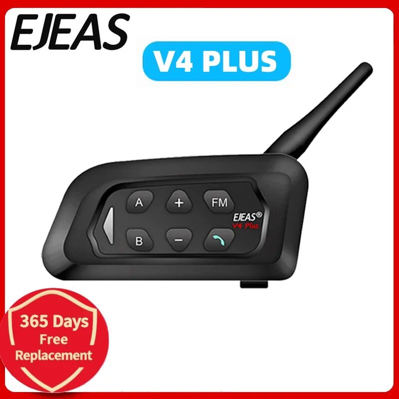 EJEAS V4 Plus Мотоциклетный шлем Bluetooth Домофон Talkie 4 гонщики Расстояние 1500 метров Полный дуплекс IP65 Водонепроницаемый