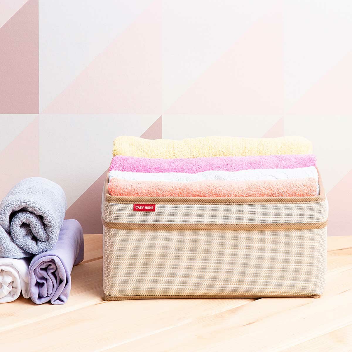 Корзина для хранения с ручками Casy Home 30x30x14см, цвет бежевый