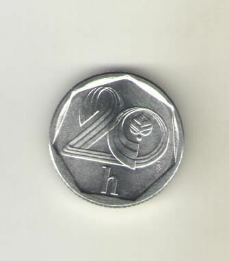 Монета Чехия 20 Геллеров 1997