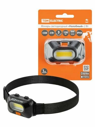 Фонарь Tdm Electric светодиодный "Налобный" 2 Вт COB, 120 лм, бат. 3*AAA, SQ0350-0072