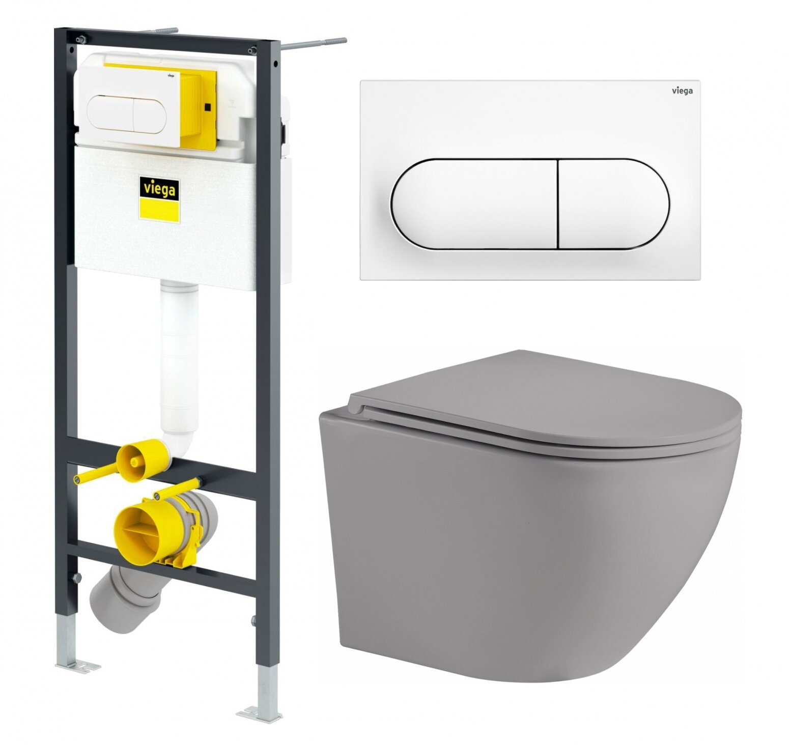Комплект 3 в 1 инсталляция Viega Prevista 8524.11 + Унитаз подвесной Weltwasser WW Merzbach 043 MT-GR + кнопка белая