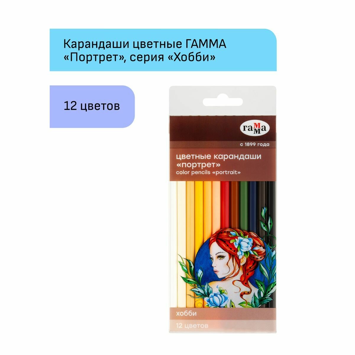 Набор из 12 карандашей - Карандаши цветные Гамма "Хобби. Портрет"
