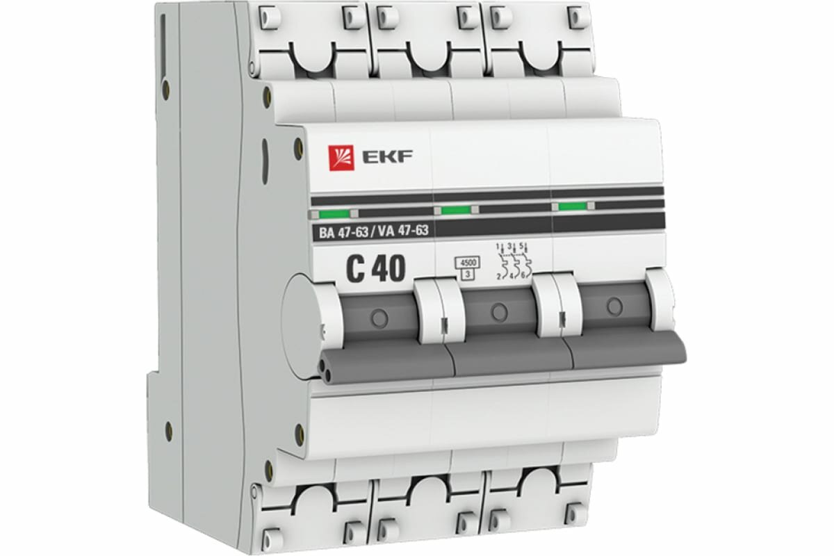 EKF PROxima автоматический выключатель 3P 40А ВА 47-63 4.5кА мкб4763-3-40C-pro