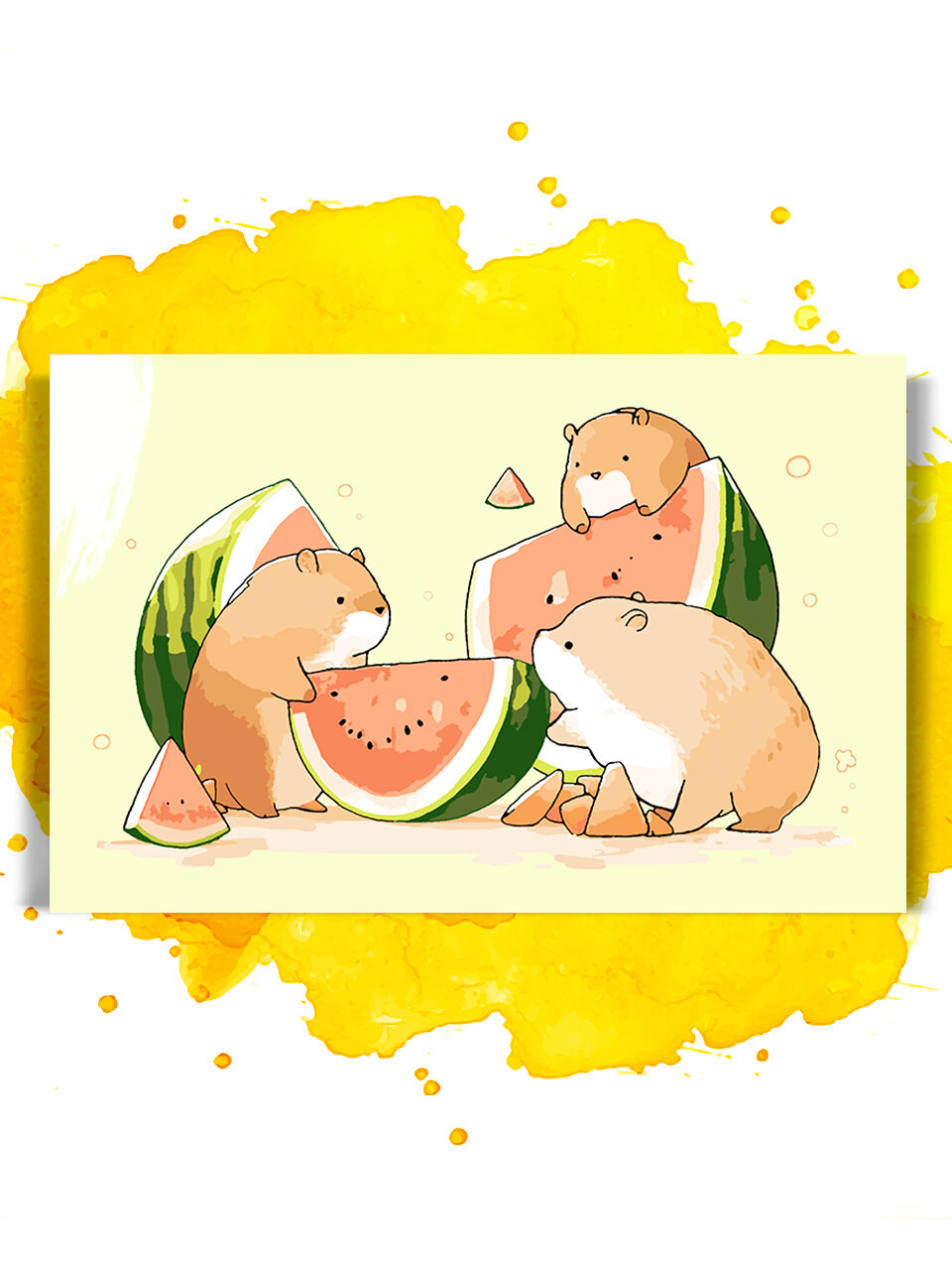 Картина по номерам на холсте Хомяки с арбузом, 40 х 60 см