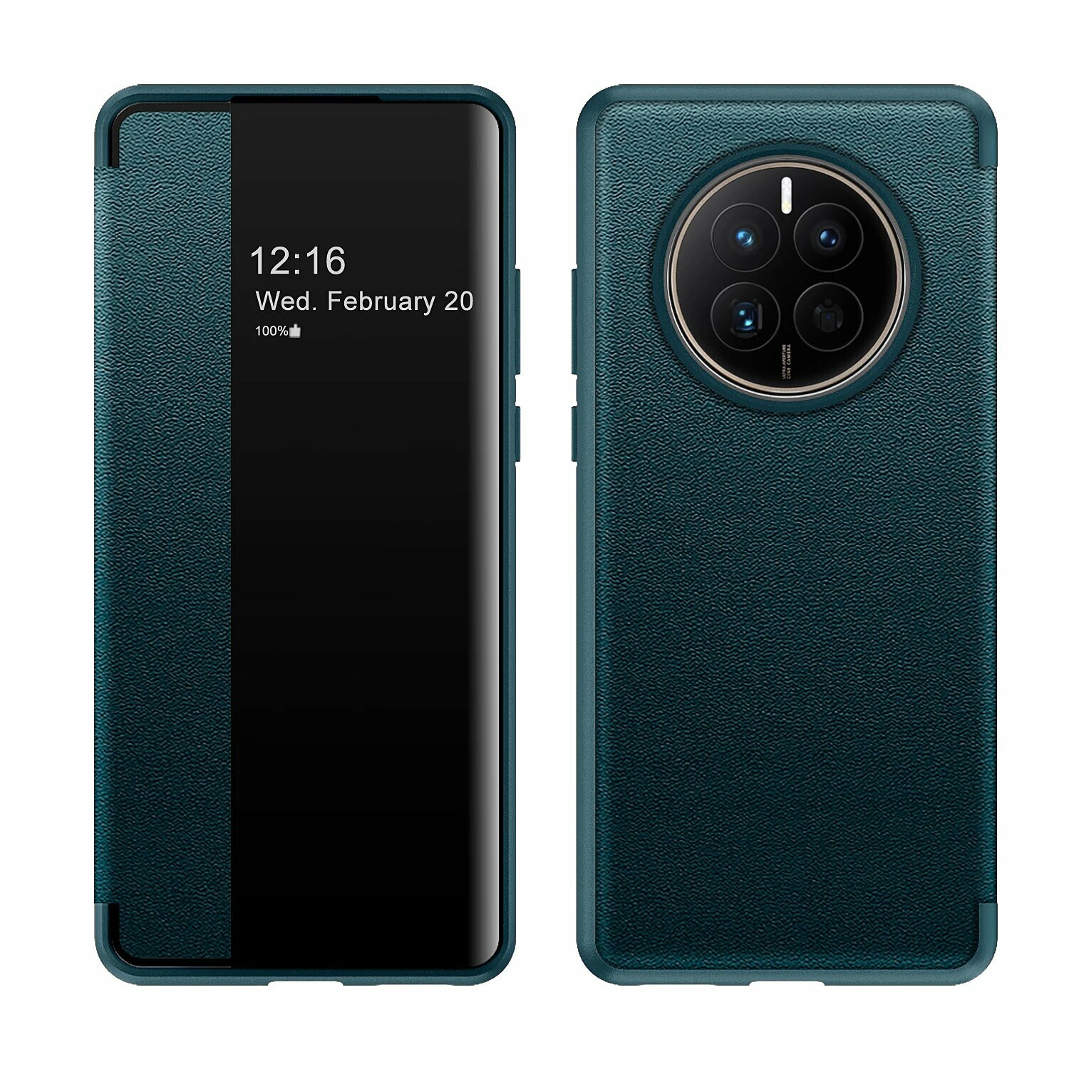 Роскошный кожаный флип-чехол с умным окном для Huawei Mate 50 Pro армейский зеленый, For Mate50