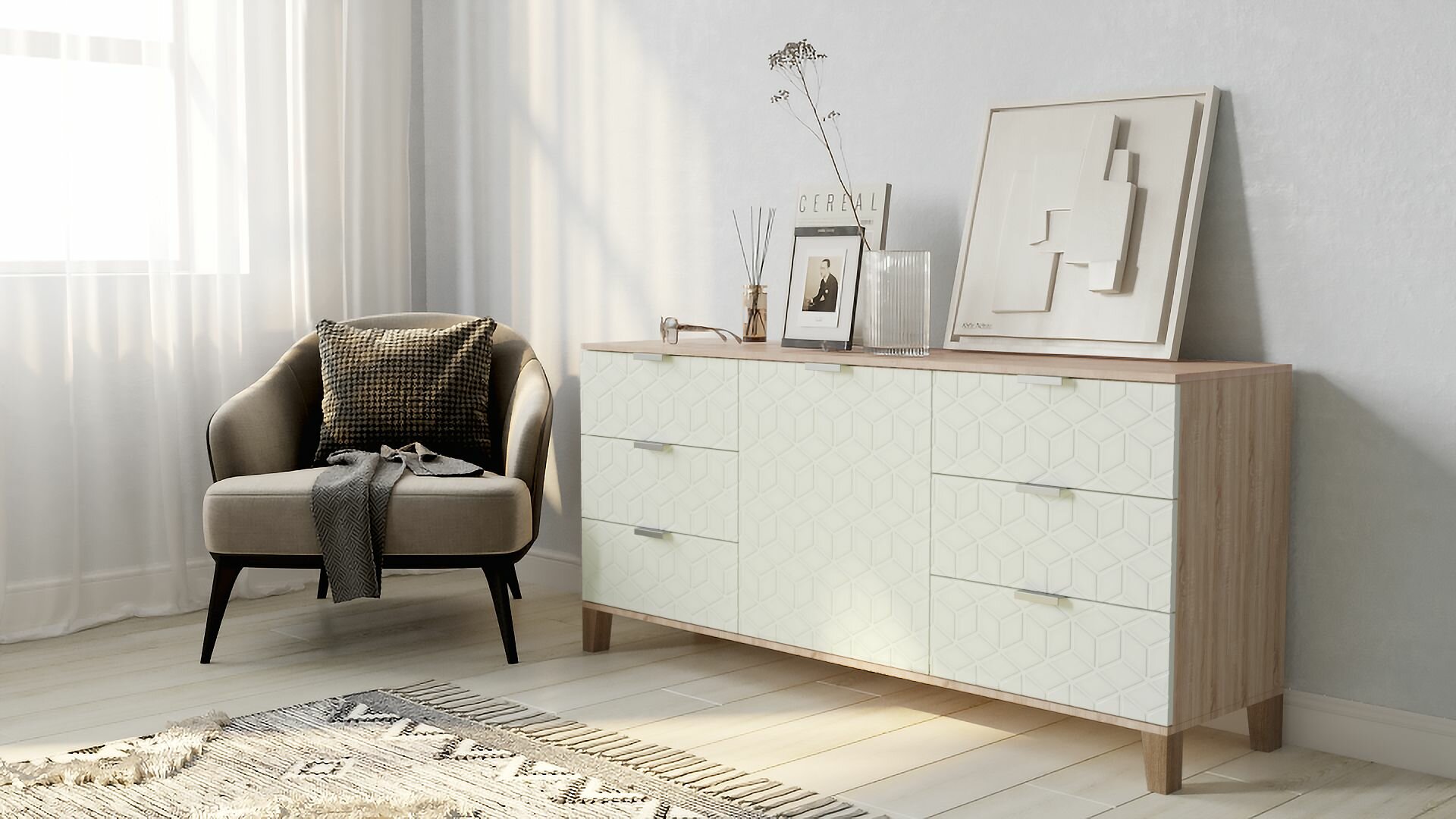 Комод с ящиками и полками для одежды Йорк 33 с 6 ящиками 150 х 40 x 70 см