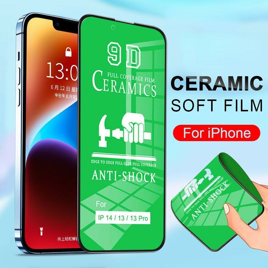 Керамическая пленка на дисплей для iPhone 13/13 Pro/14/16e, Ceramic Curved Premium Glass 9D/9H, Глянцевая