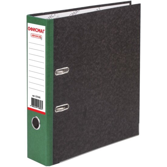 Папка-регистратор Офисмаг , фактура стандарт, с мраморным покрытием, 75 мм, зеленый корешок, 225585