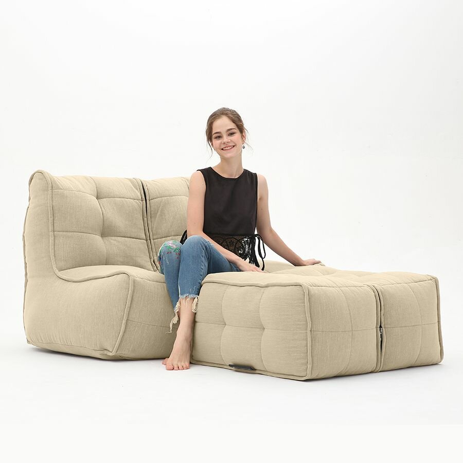 Модульный диван с оттоманкой aLounge - Twin Couch Deluxe - Eco Weave (шенилл, бежевый) - небольшой диван в гостиную, детскую, зону ожидания