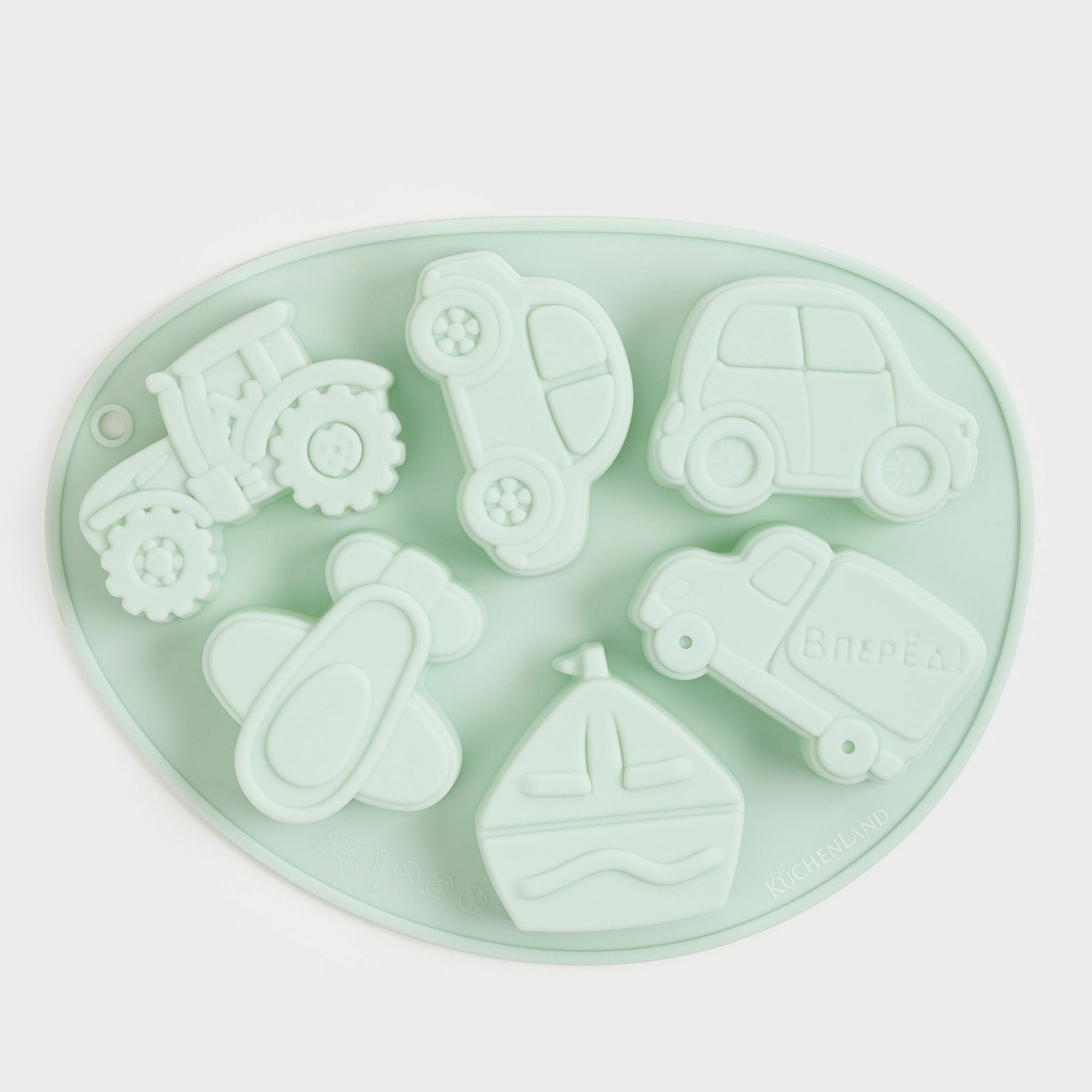 Форма для выпечки кексов, Kuchenland, 15x21 см, 6 отд, силикон, бежевая, Виды транспорта, Bakery