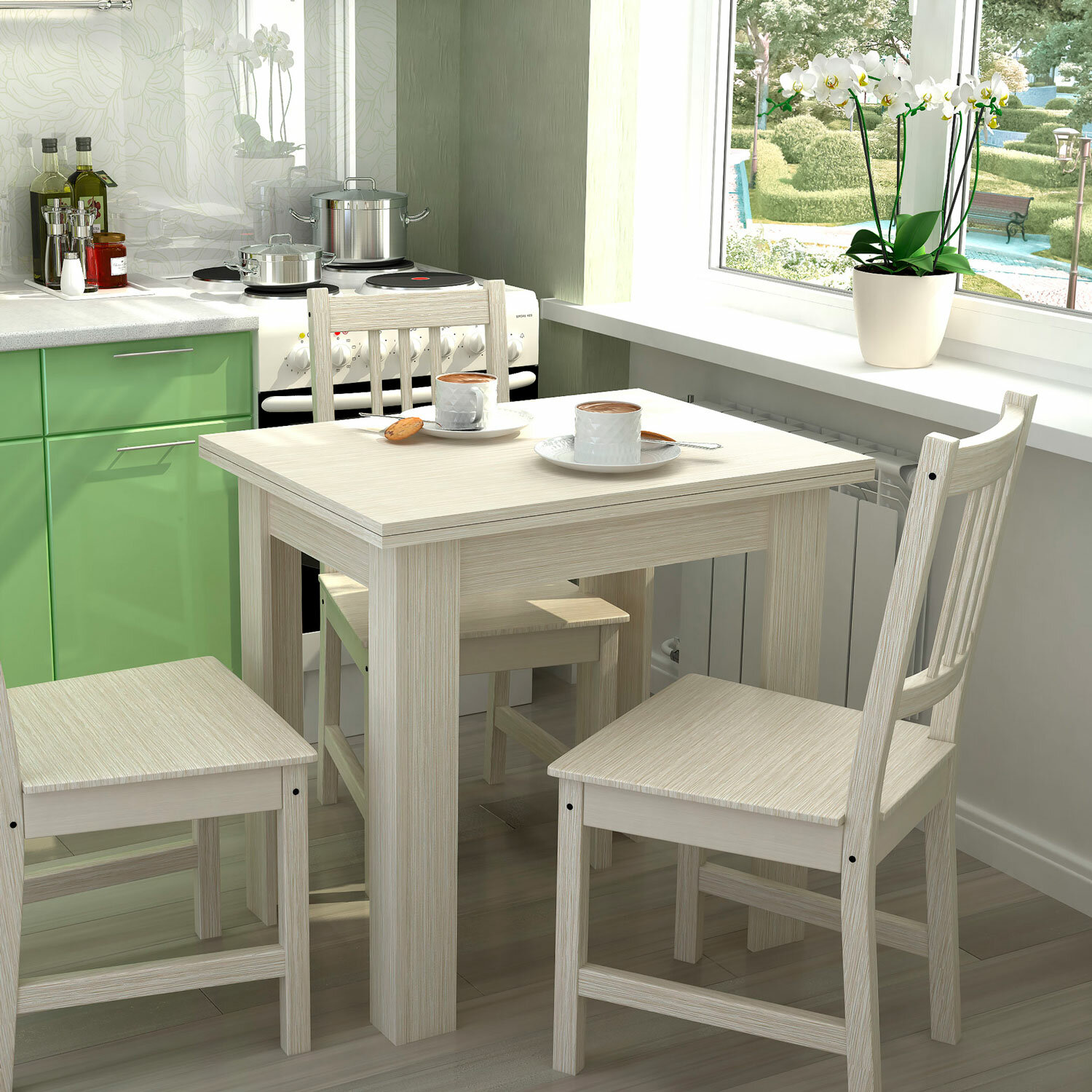 Стол кухонный обеденный раскладной 80,0х77,0х60,0 см, дуб белфорт