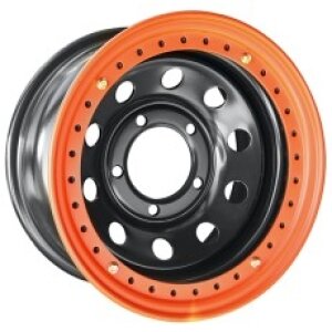 Стальной колесный диск Off-Road Wheels Ленд Крузер 8x16/5x150 D113 ET-3 Черный с Оранжевым ободом