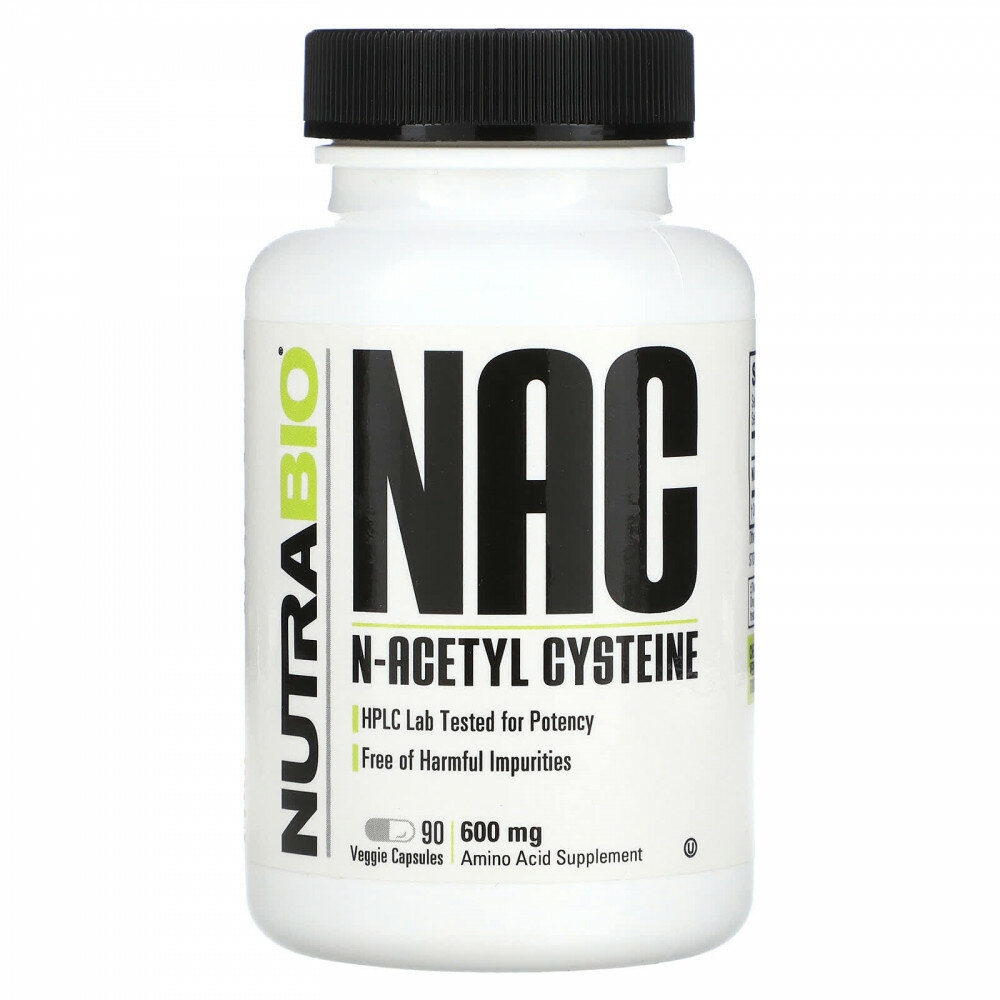NutraBio, NAC, 600 мг, 90 растительных капсул