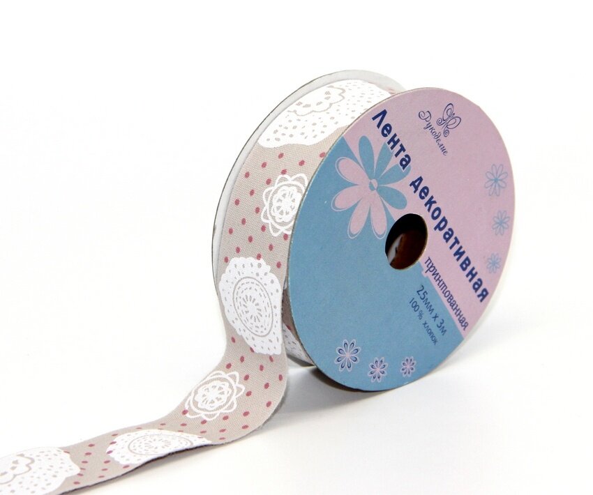 Лента декоративная Рукоделие принтованная, 25 мм х 3 м, текстильная