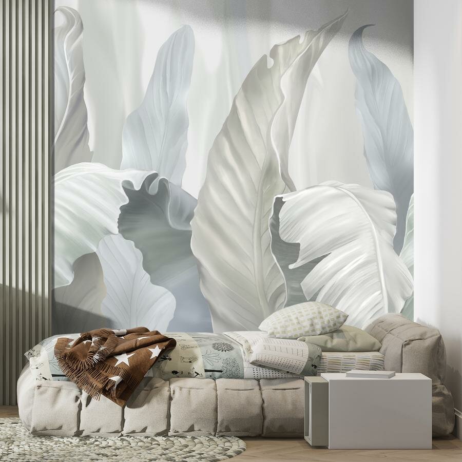Фотообои Банановые листья на светлом фоне 13-840-S-Песок 270 x 200 см (ВхШ) Метровые, флизелиновые, влагостойкие обои