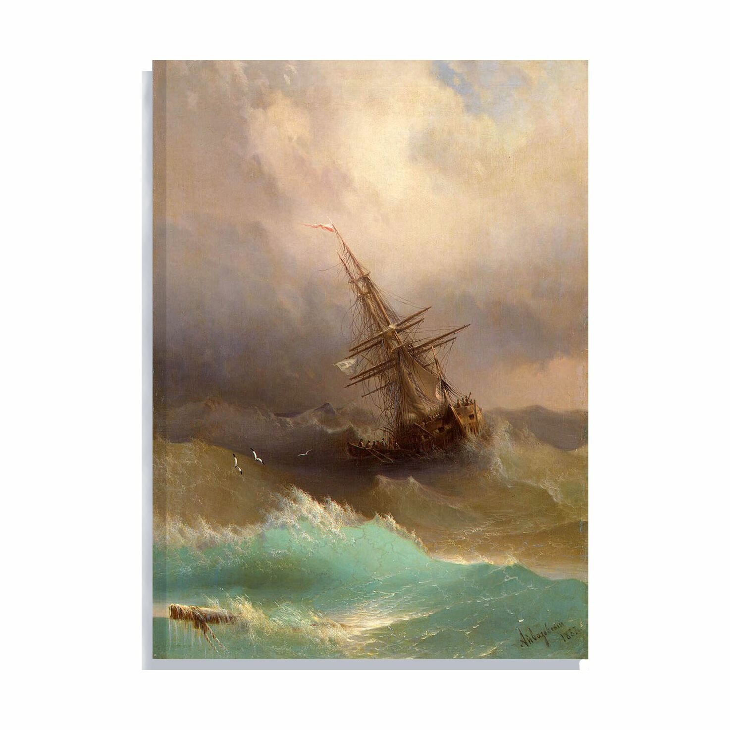 Картина на холсте, репродукция Корабль среди бури - Иван Айвазовский