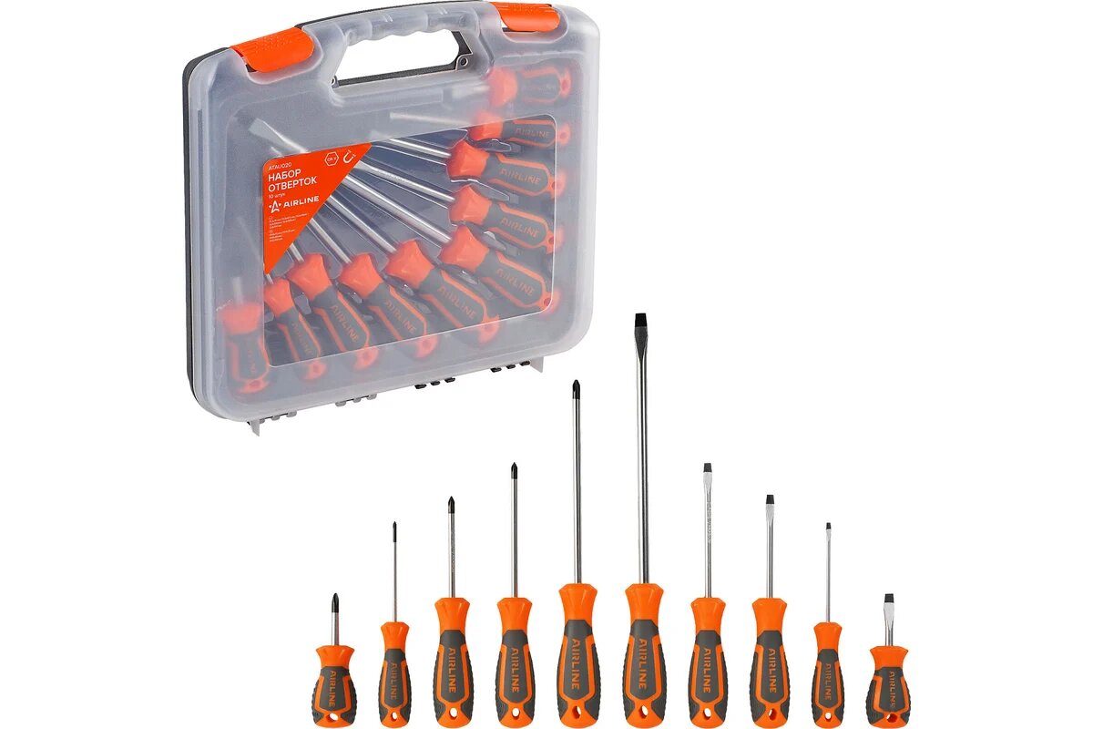 Airline Набор отверток 10 штSL3-SL8, PH0-PH2 в пластик кейсе ATAU020 для электроники