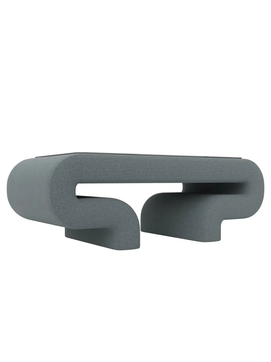 Стол интерьерный Дафна (ШхГхВ) 146х64х54, стеклянная столешница, обивка серый рогожка