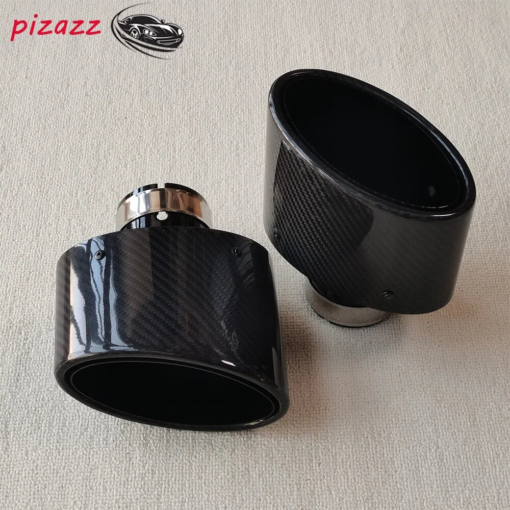1 шт, автомобильный глянцевый глушитель из углеродного волокна, наконечник выхлопной трубы, насадка из нержавеющей стали, черный, овальный выход, 150 мм, наклоняемый, левый и правый для универсального ID 76MM-OD 150MM