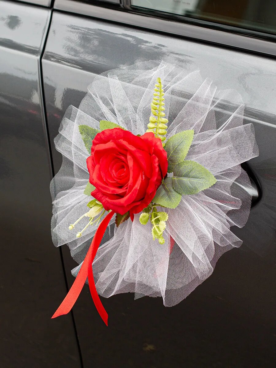 Украшение на ручки и зеркала свадебной машины молодоженов