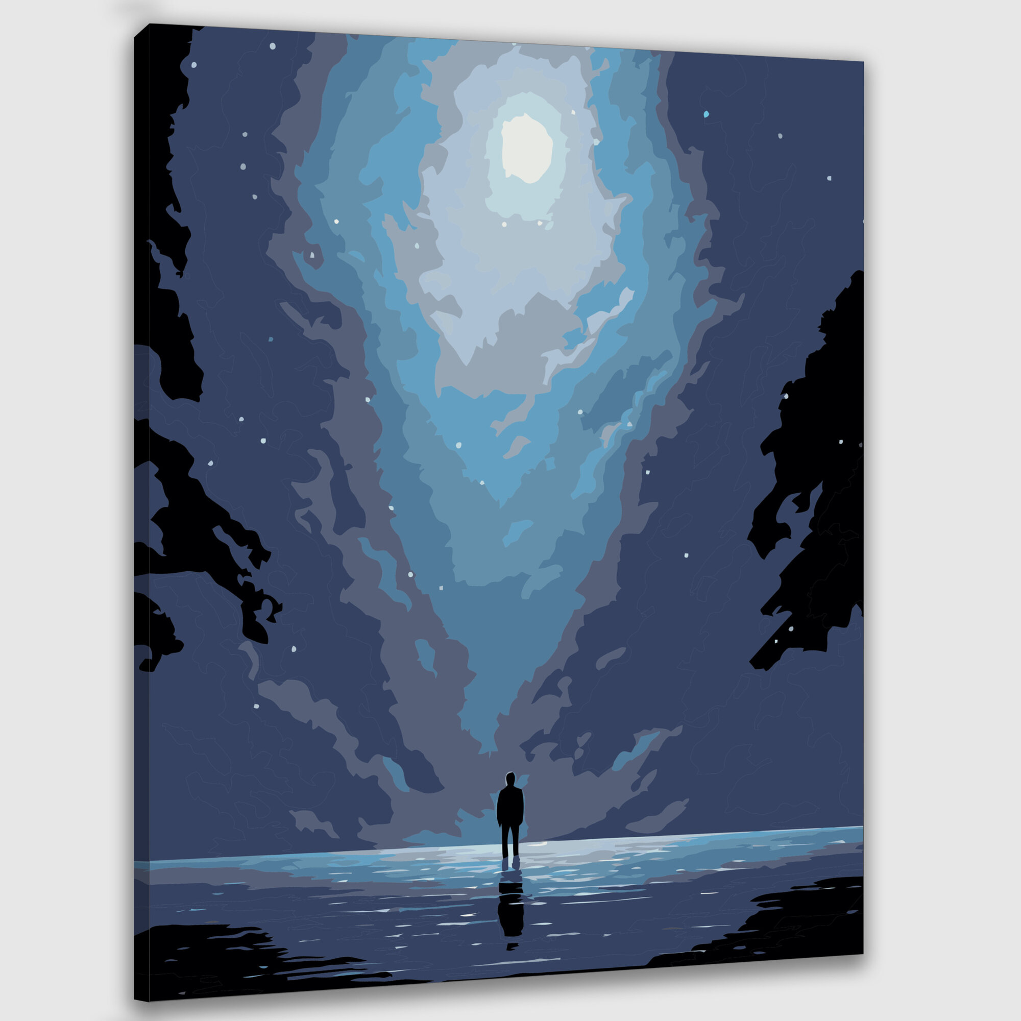 Картина по номерам 40x50 см, картина, масло, фигура, небо, звезды, лицо, сияние, небесные тела, спокойствие, самоанализ