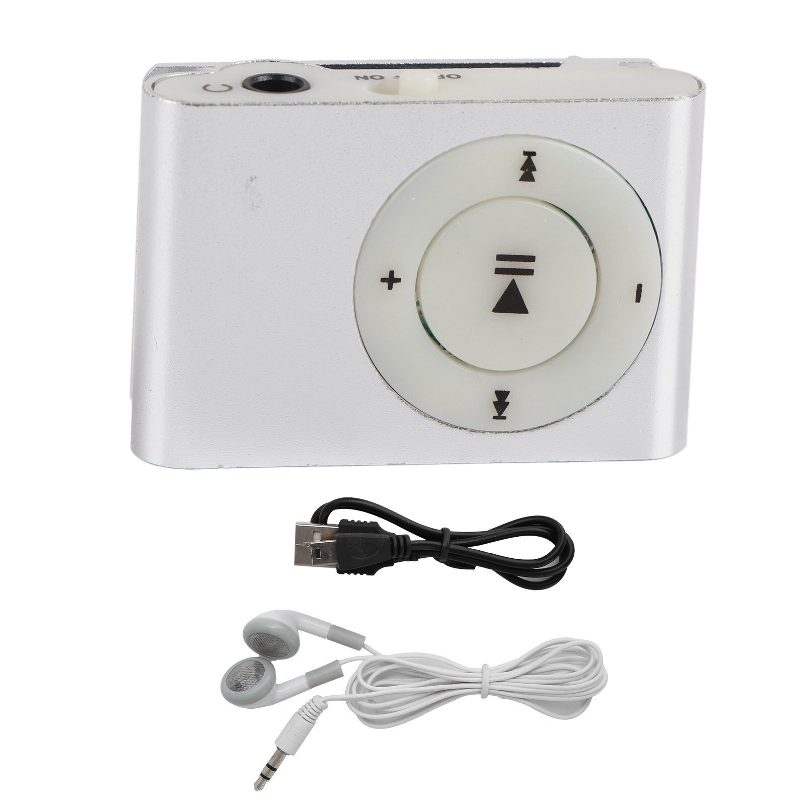 Портативный цифровой музыкальный медиаплеер MiniMP3 BackClip с наушниками и USB-кабелем (серебристый)