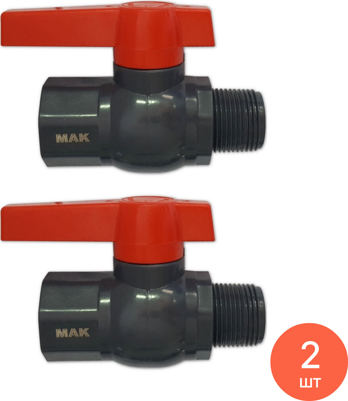 Кран шаровый для воды MIXTON / Микстон прямой, ручка флажок, ABS-пластик, цвет черный, резьба 1" / запорная арматура (комплект из 2 шт)