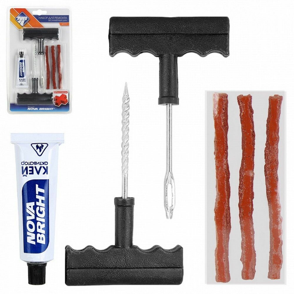 Аптечка для ремонта шин бескамерных (рашпиль, шило, жгуты, клей)