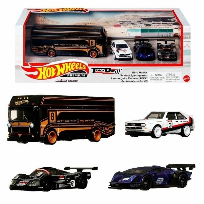 Набор из четырех Машинок Hot Wheels Premium EURO HAULER+84 AUDI SPORT QUATTRO+LAMBORGHINI ESSENZA SCV12+SAUBER-MERCEDES C9