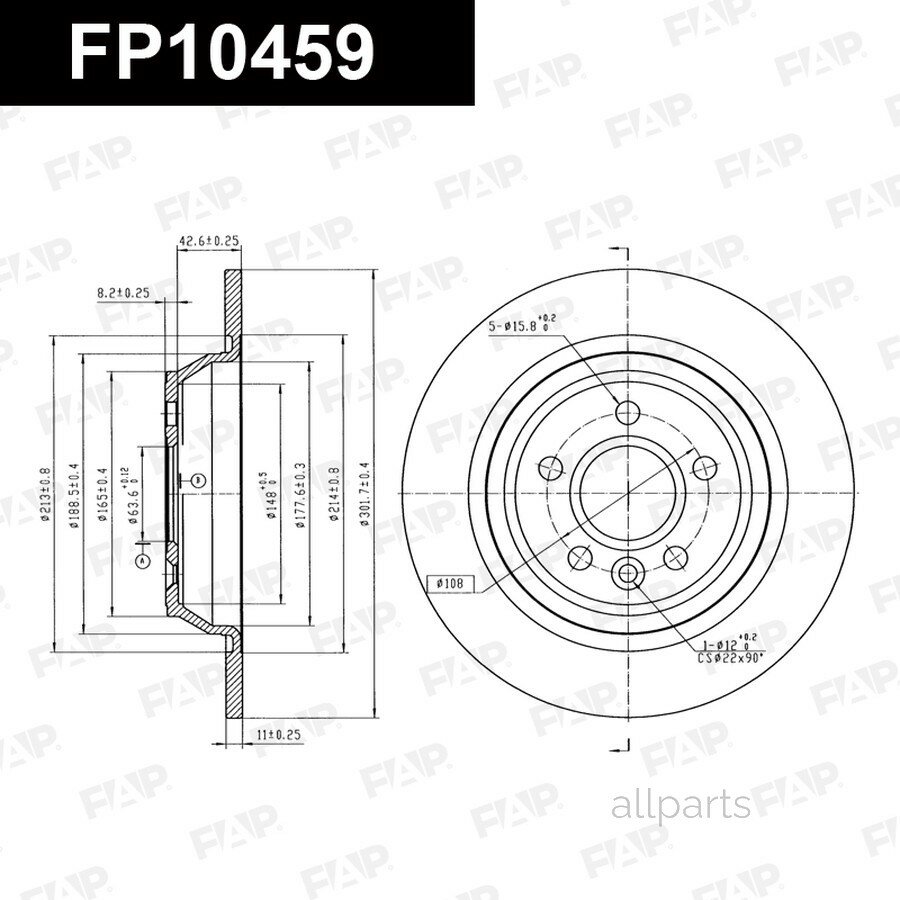 FAP FP10459 Тормозной диск с покрытием GEOMET FORD Galaxy 2.2L 2010.11-2015.06