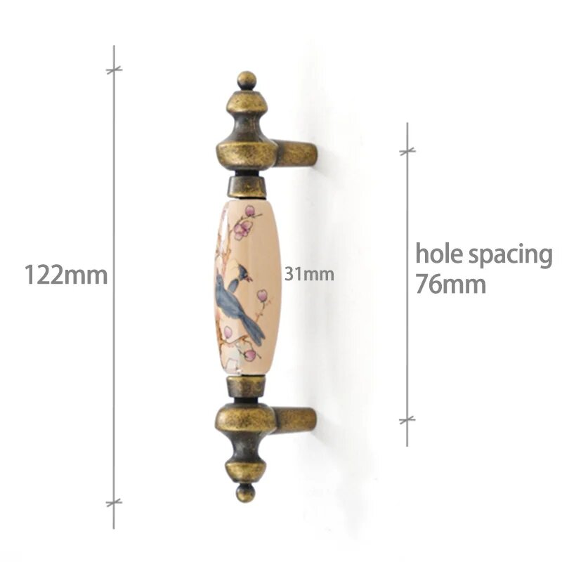 Керамические ручки для мебели imango, птичий узор Bird 204-CC76mm