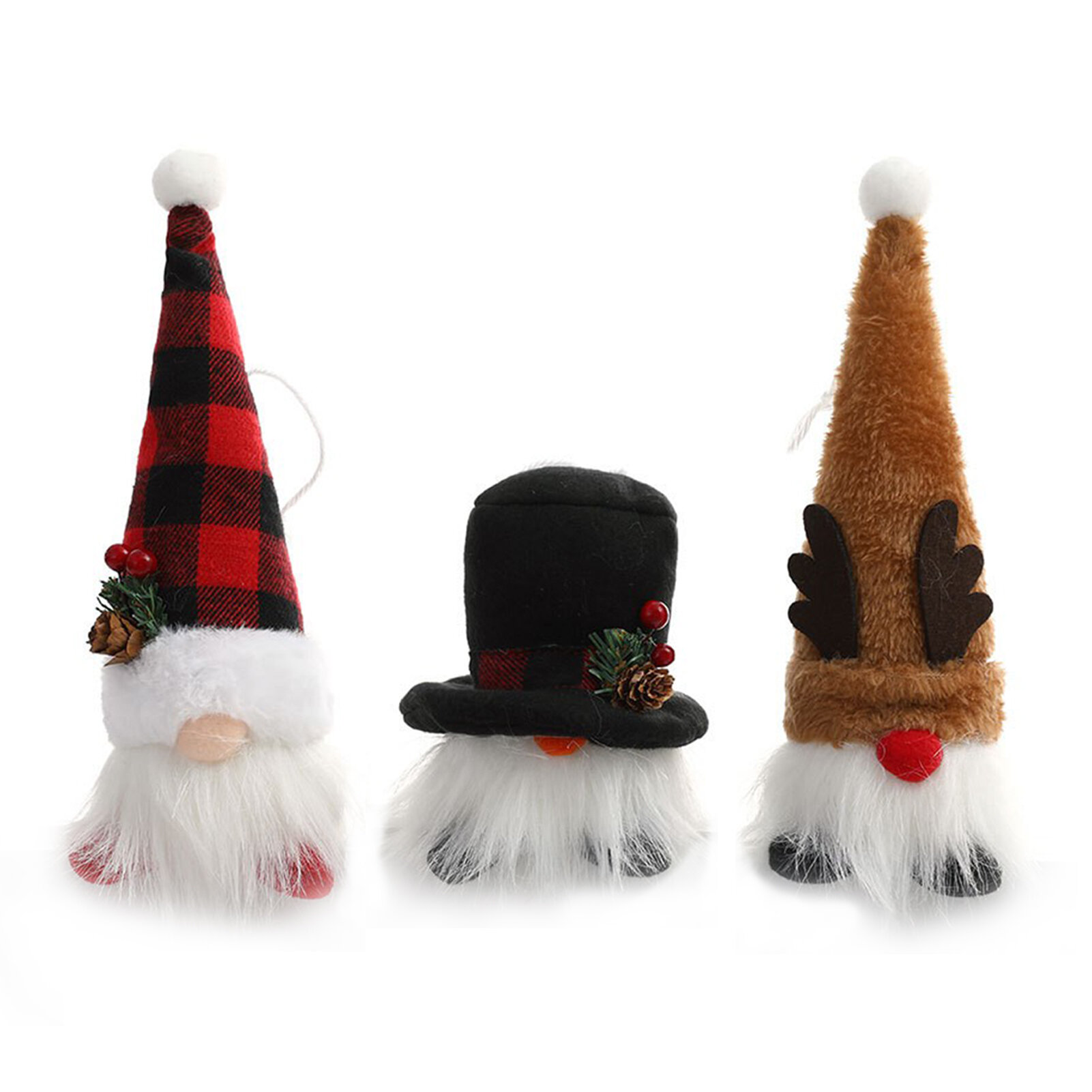 3pcs Christmas decoration luminous faceless doll decoration pendant with light dwarf pendant Christmas gift (old man + snowman + deer)