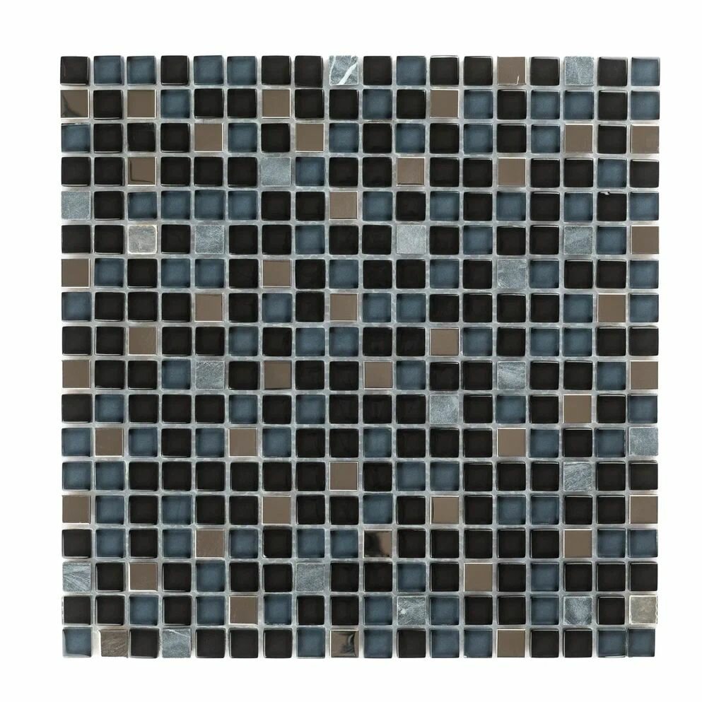 Плитка мозаика КерамограД стеклянная с камнем на сетке для ванной и душевой, влагостойкая износостойкая, 30х30см / 1 сетка