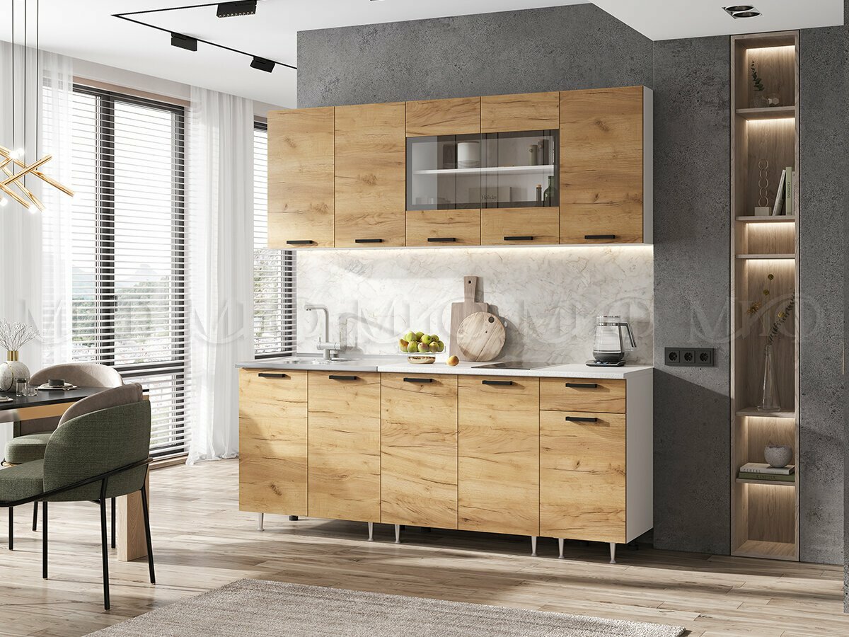 Кухня прямая Миф Рио NEW 2,0м (490) ЛДСП (Дуб Крафт, Белый (Кастилло темный))