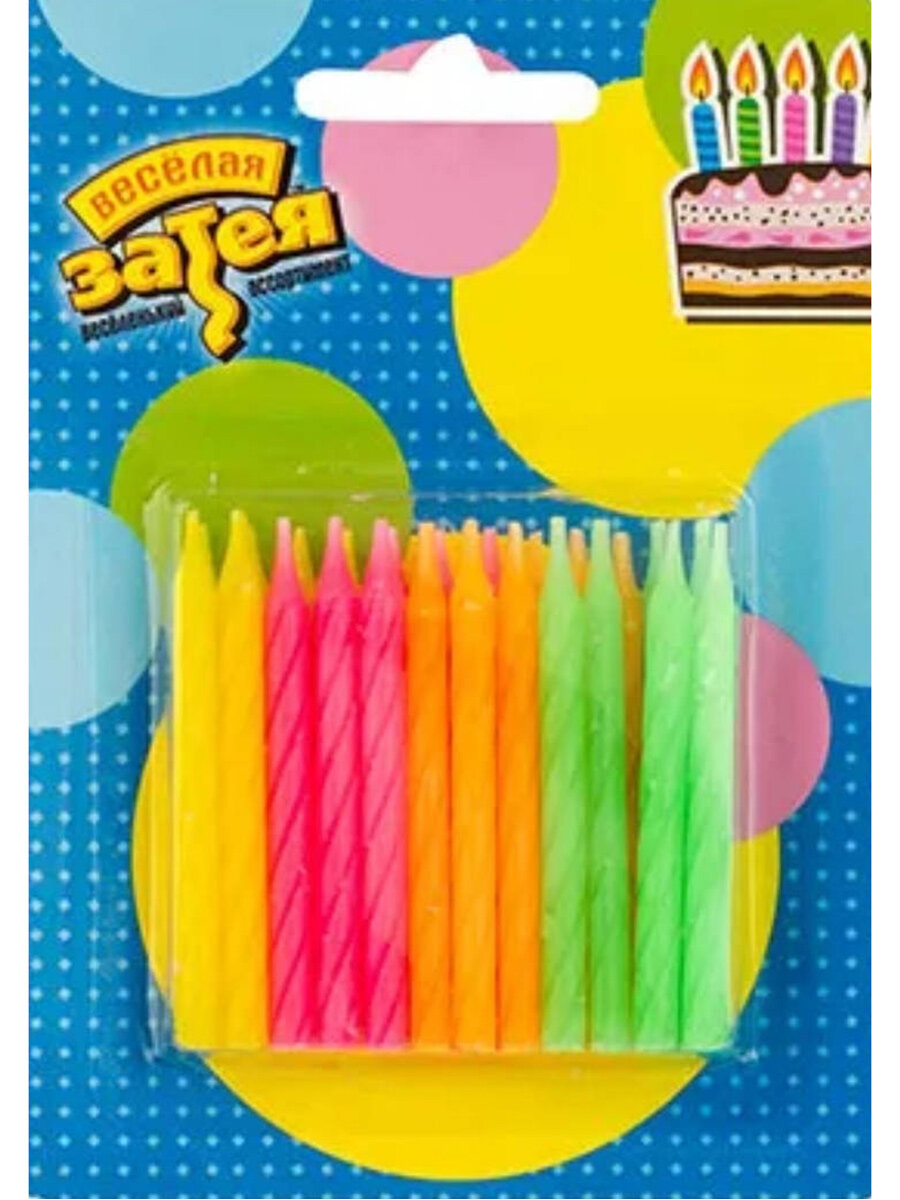 Веселая затея Свечи для торта Неон 6 см 24 шт 1502-6141