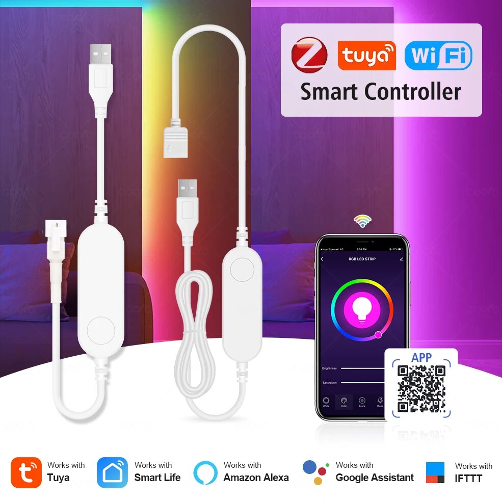 WiFi RGBW контроллер USB 5V для LED лент, Tuya — фото 1