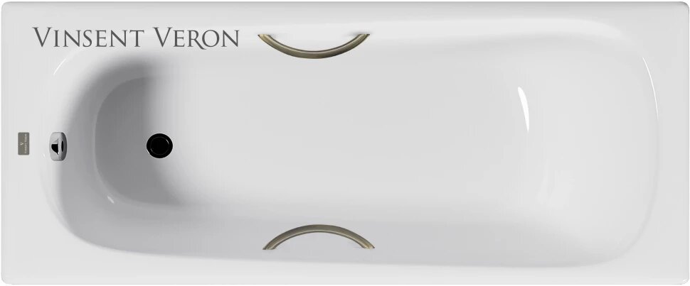 Ванна чугунная Vinsent Veron Concept VCO1657042H/VH0015BR 165x70 см, с ручками, белый
