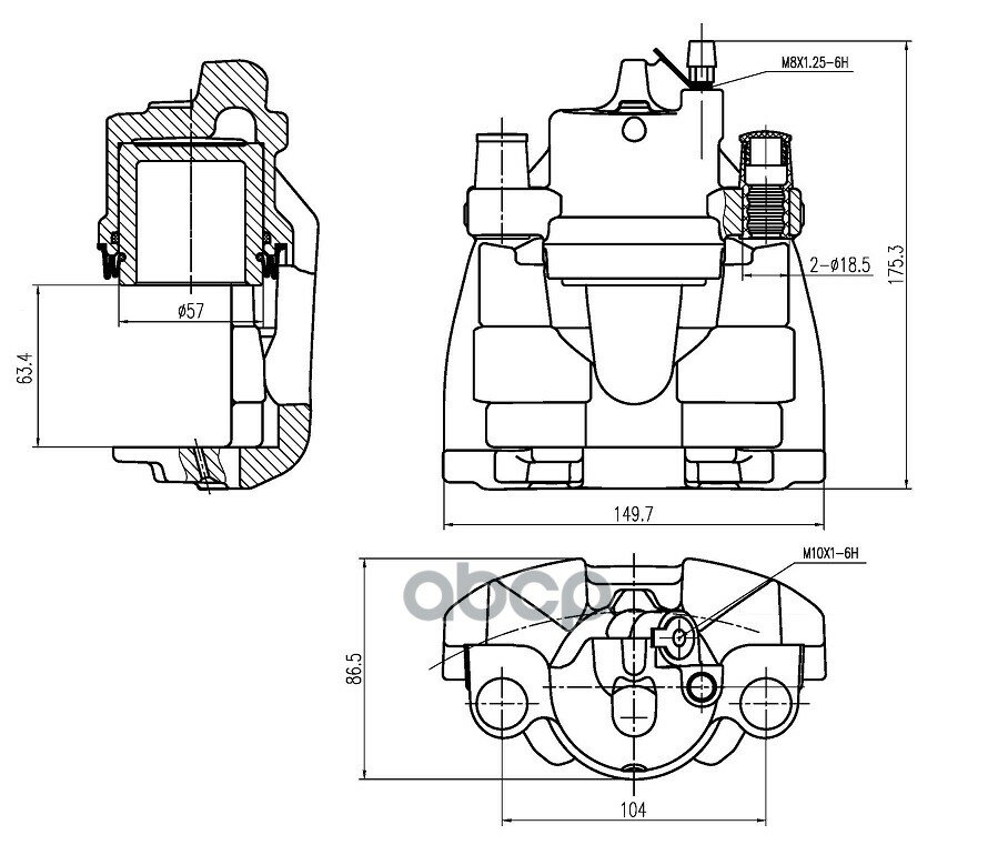 Суппорт тормозной передн. R FORD Focus II-III 2004-2020/Kuga I-II 2008->/C-Max I-II 2007-2019, MAZDA 3 2003-2014, VOLVO S40 I.
