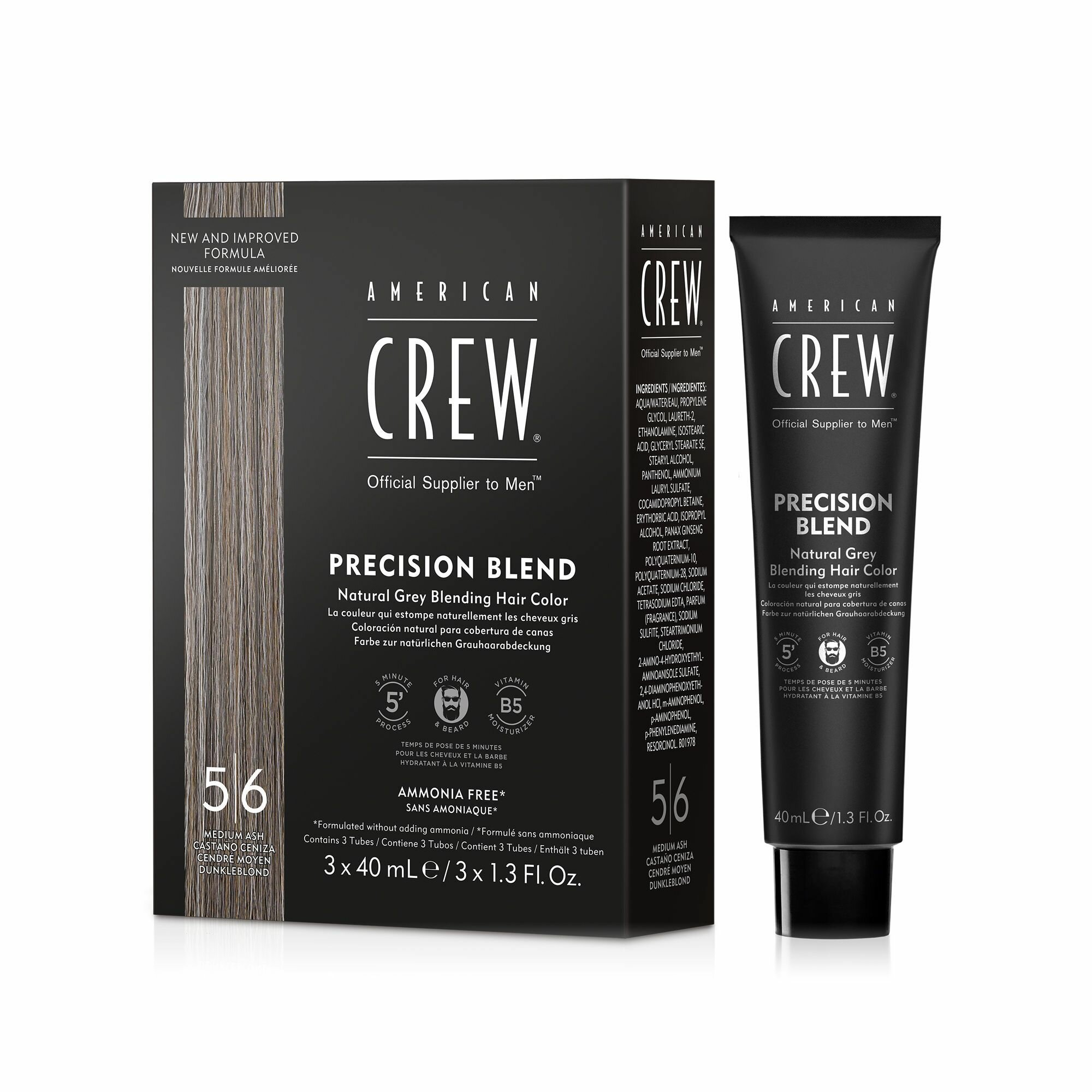 Краска для волос American Crew Precision Blend, камуфляж седины, 5/6 средний пепельный