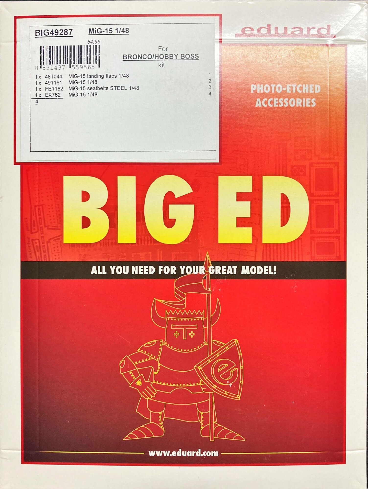 BIG49287 Eduard Фототравление для самолета MiG-15 Bronco/HobbyBoss масштаб 1:48