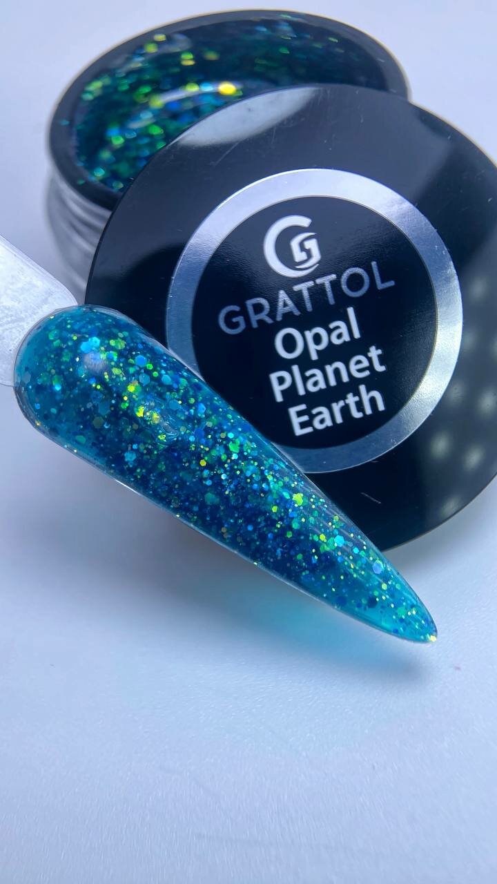 Гель для моделирования ногтей с блестками - Grattol Gel Opal Planet Earth, 15 мл