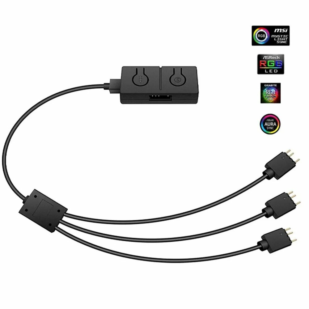 Преобразователь 3pin в 4pin ARGB Light Fan Converter со встроенным 3-полосным разветвителем в режиме 50 цветов