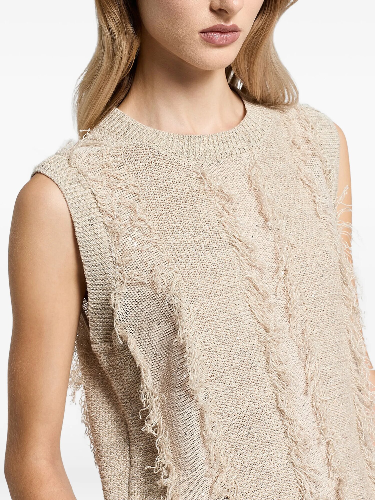 Топ PESERICO Sequinned fringed knitted top, размер 46, разноцветный — фото 1