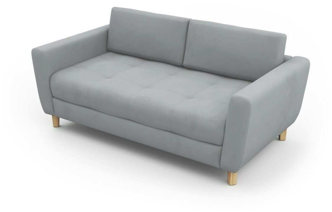 Дизайнерский диван Soft Element Герберт, двухместный, массив дерева, велюр, светло-серый, скандинавский лофт, в гостиную, офис, для кафе и ресторана