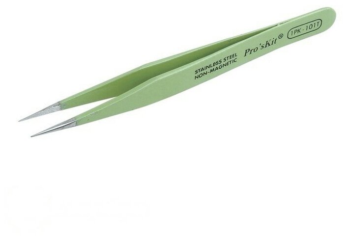 Пинцет Pro'sKit 1PK-101T антимагнитный, прямой, зеленый 120мм