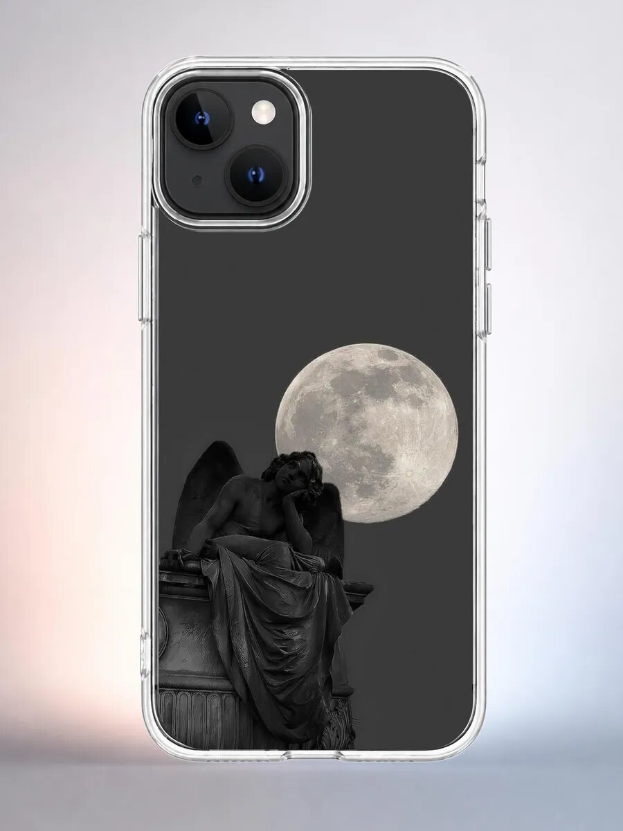 Чехол iPhone 13 статуя и луна силиконовый