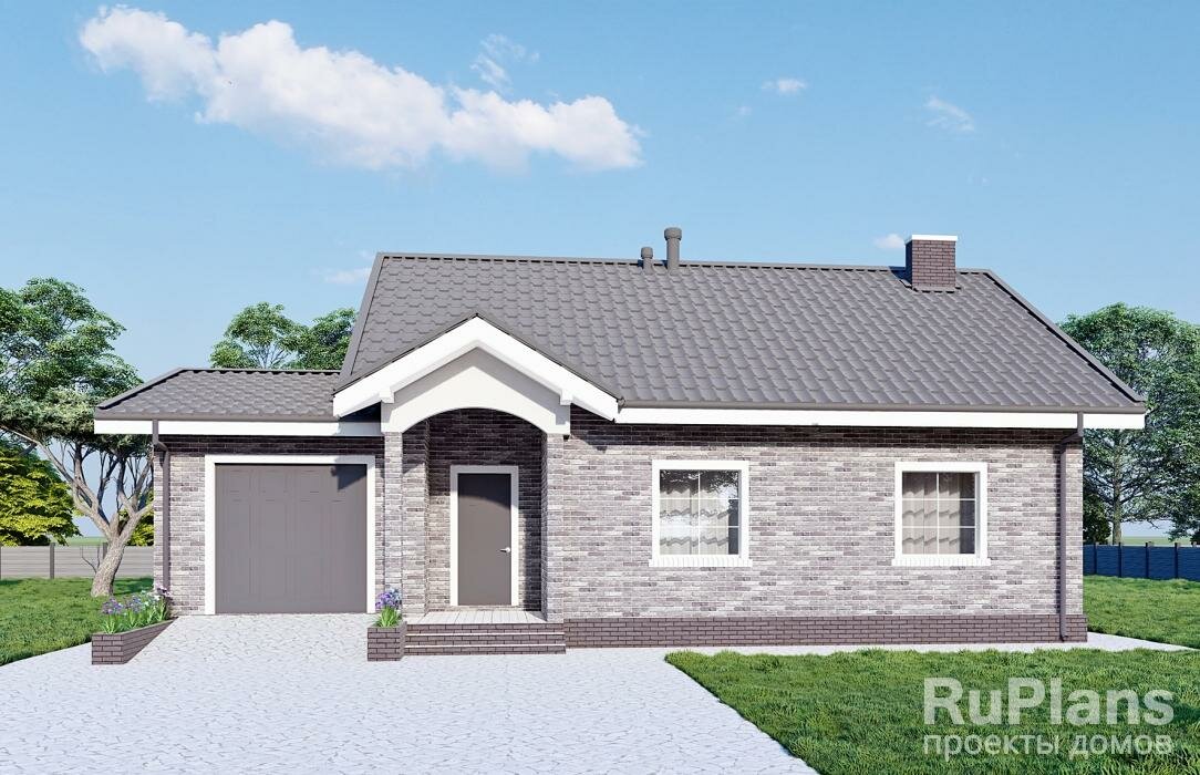 Одноэтажный дом с большой террасой, двумя спальнями и камином. (118 м2, 13м x 14м) Rg6019